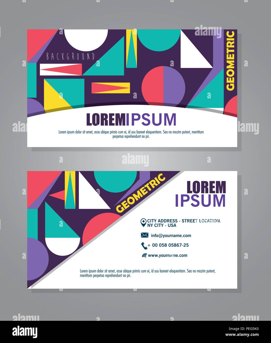 set postcards with figures geometrics and colors vector illustration ...