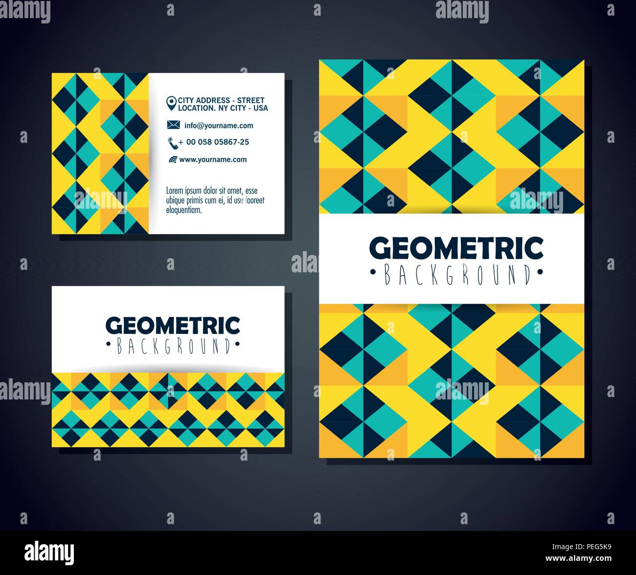 set postcards with figures geometrics and colors vector illustration ...