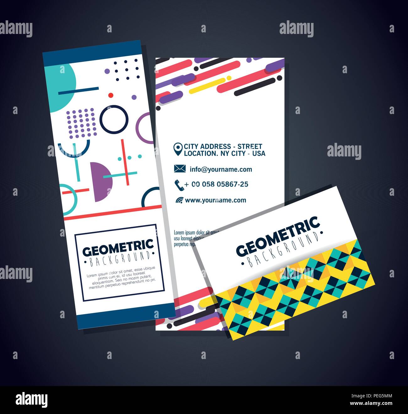set postcards with figures geometrics and colors vector illustration ...