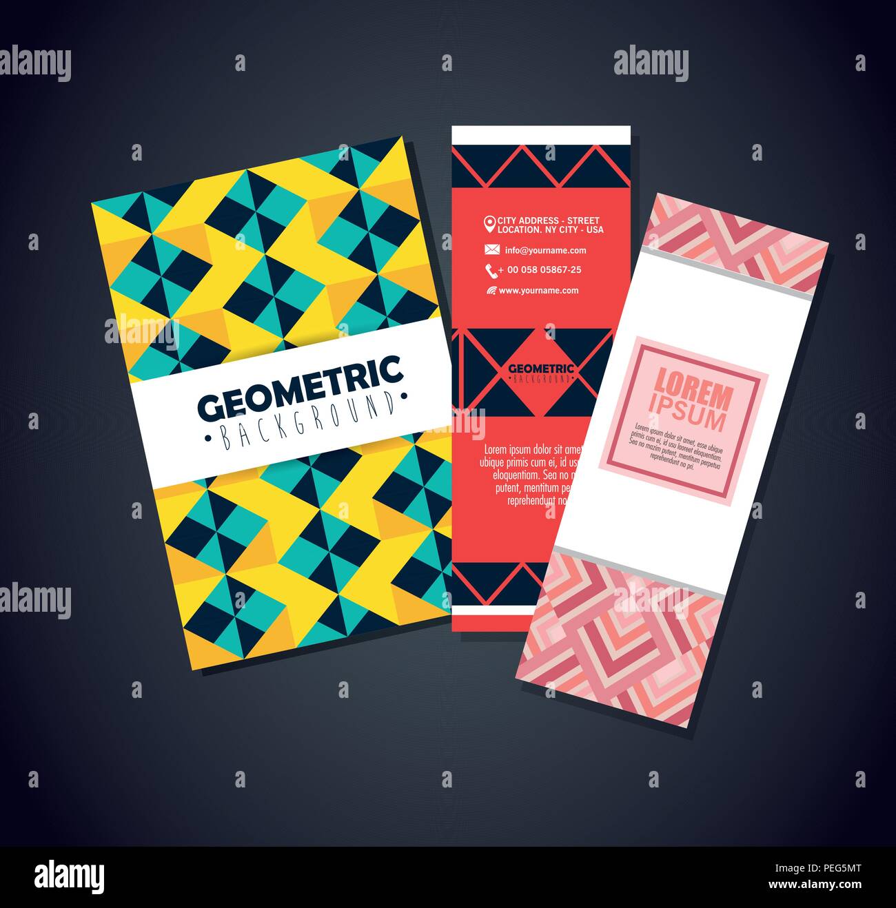 set postcards with figures geometrics and colors vector illustration ...