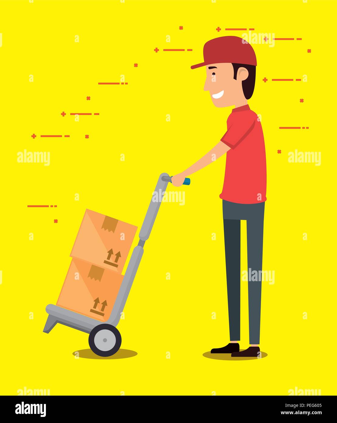 delivery worker with cart boxes vector illustration design Stock Vector ...