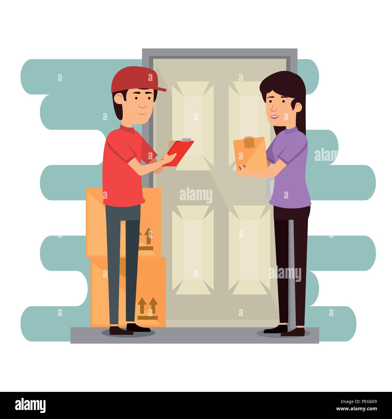 delivery worker with receiver vector illustration design Stock Vector ...