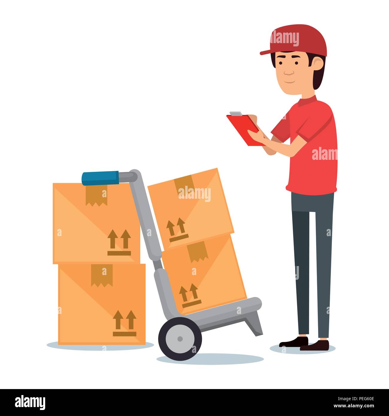 delivery worker with cart boxes vector illustration design Stock Vector ...