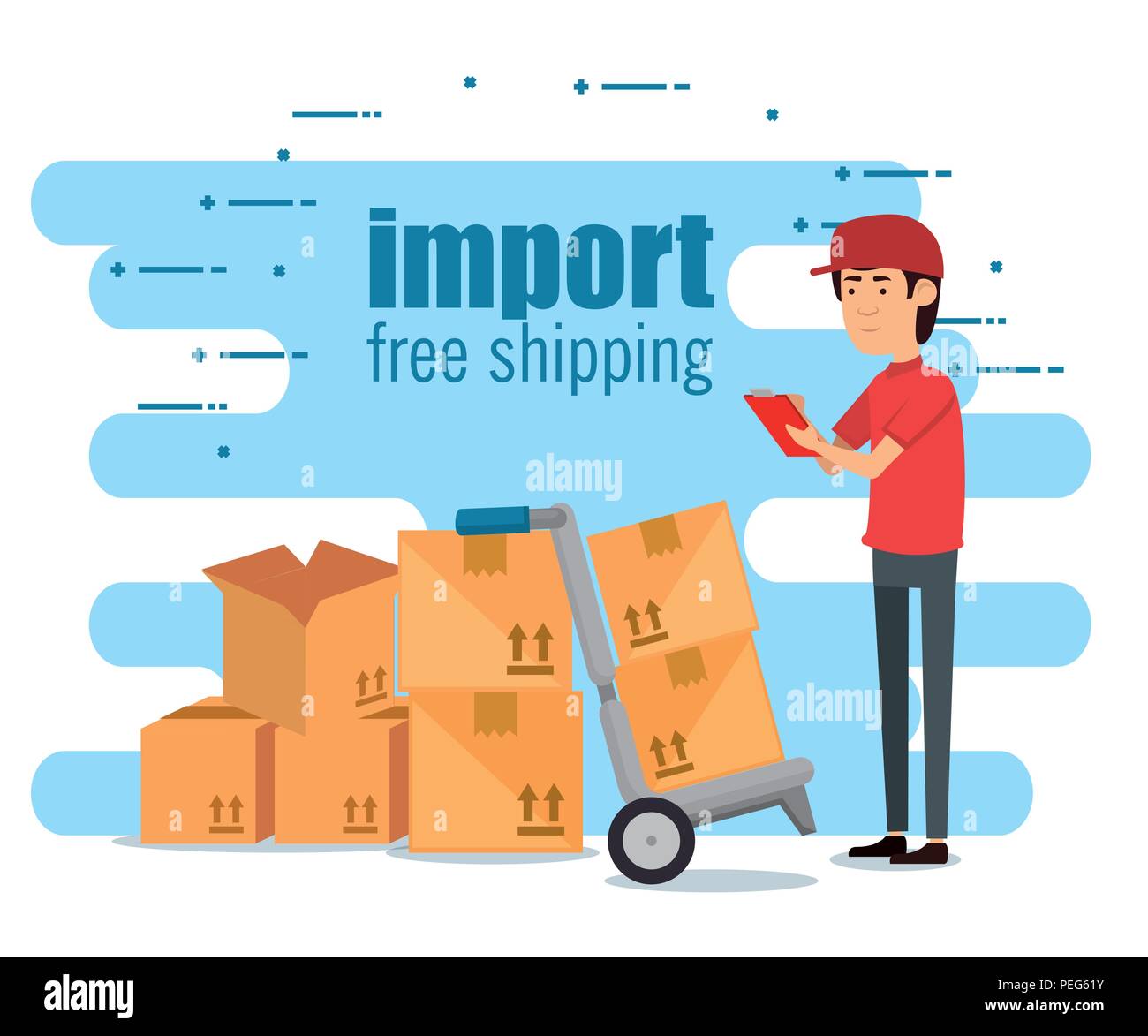 delivery worker with cart boxes vector illustration design Stock Vector ...