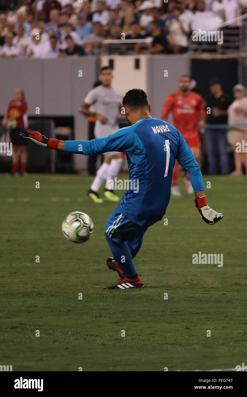 Goalkeeper Keylor Navas of Real Madrid #1 in action against Roma in the ...