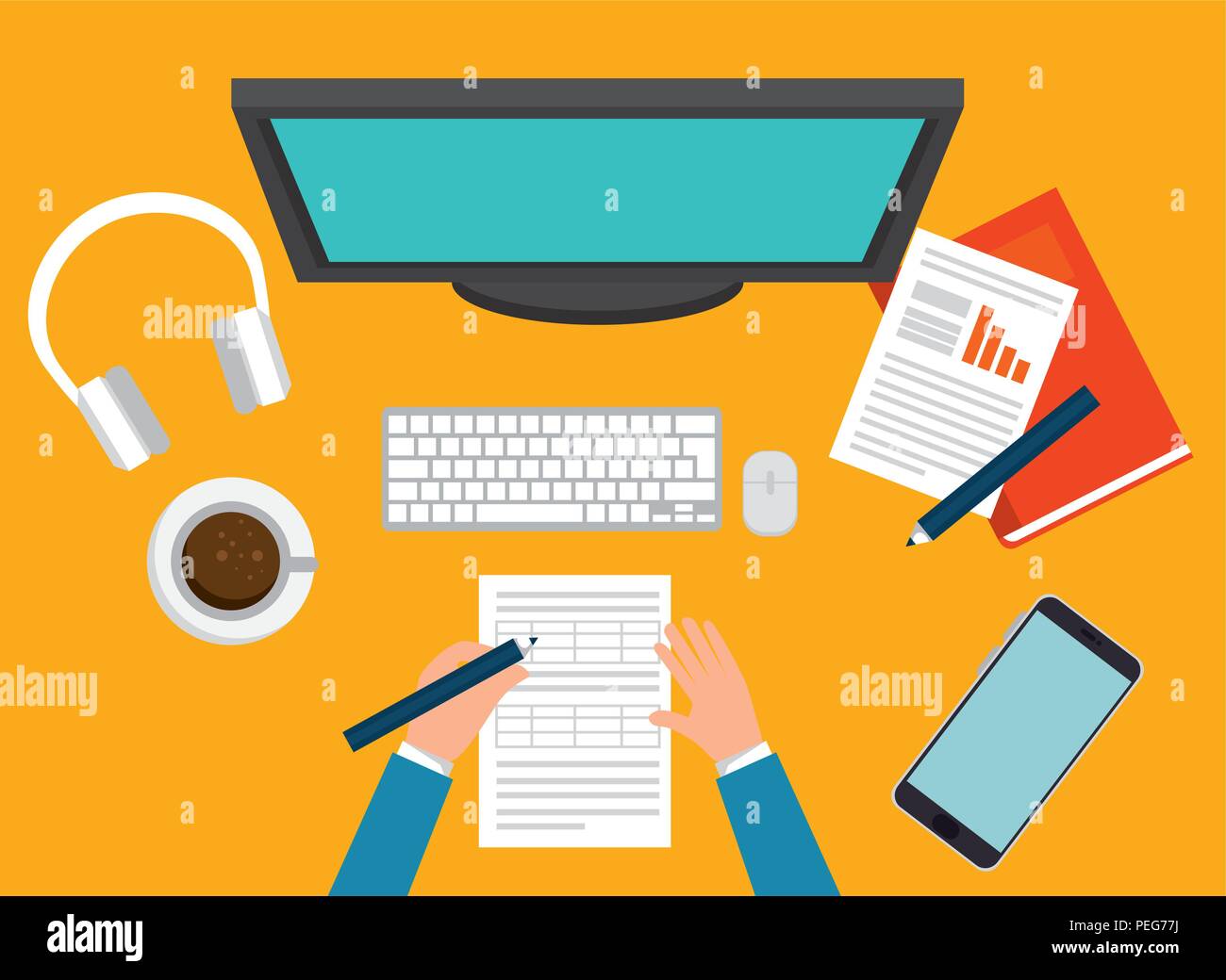 office workplace scene with desktop computer vector illustration Stock ...