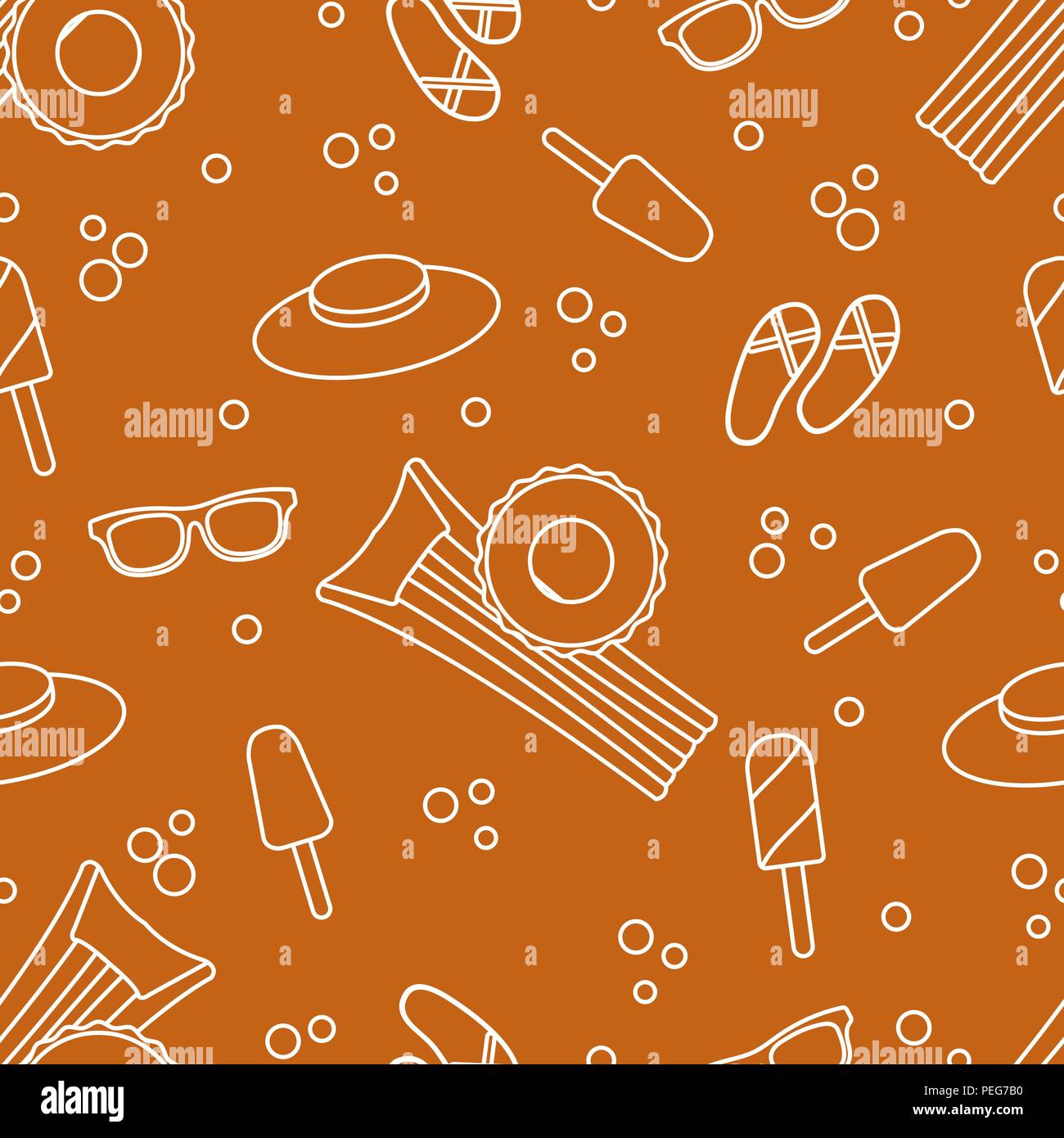 Seamless pattern with inflatable mattress, inflatable circle, ice cream ...