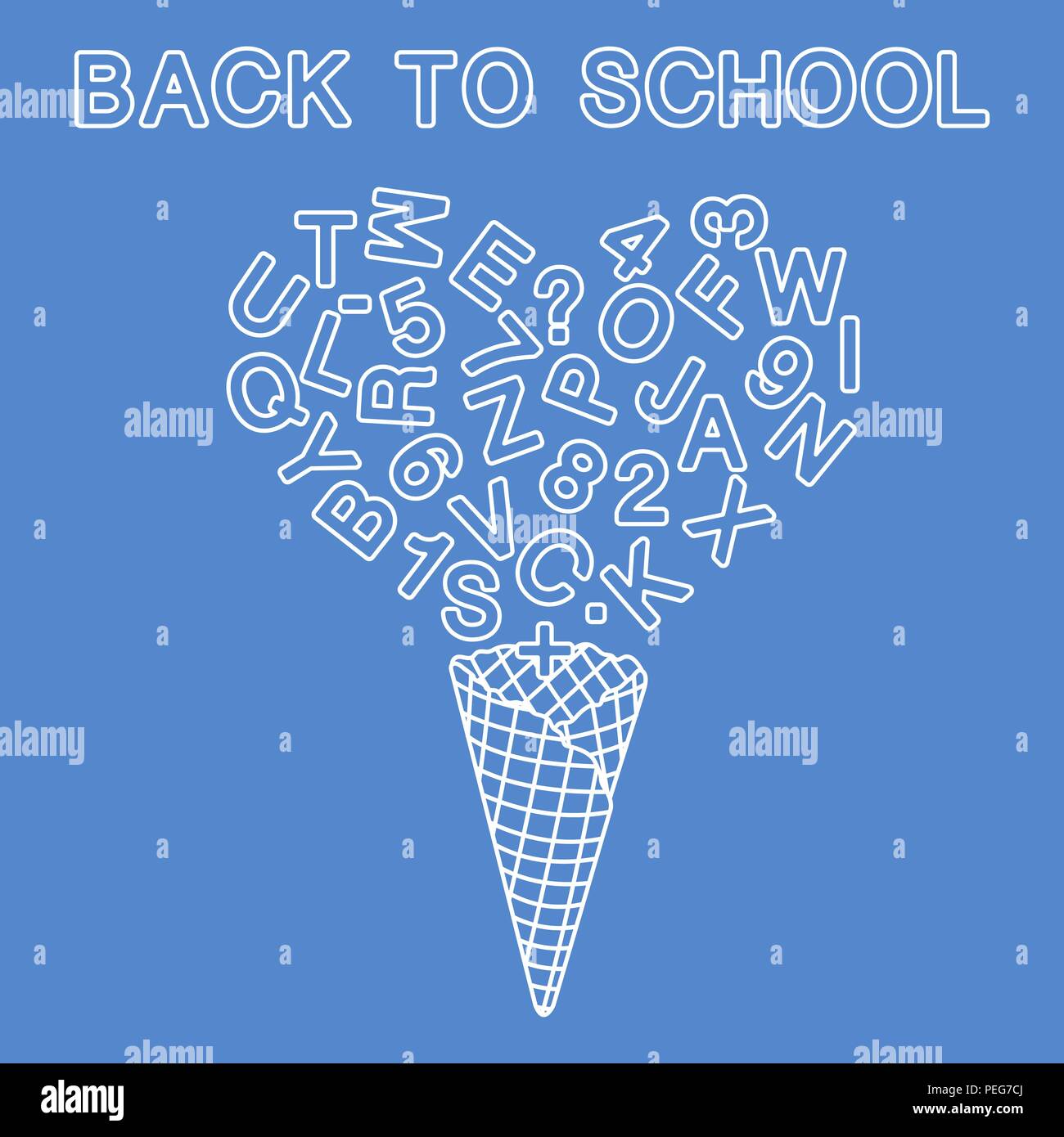 Back to school. Vector illustration with ice cream cone, letters ...
