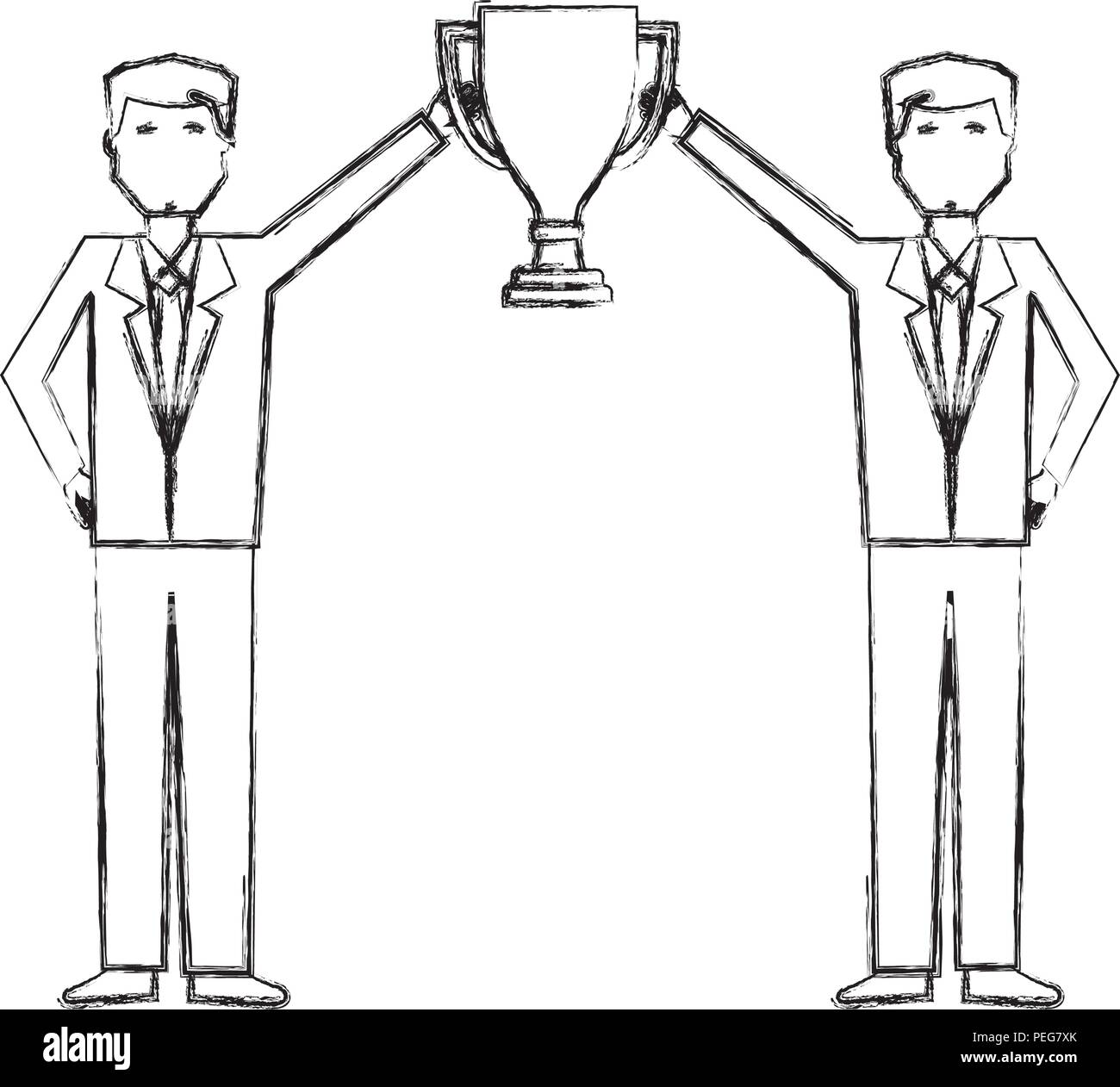 business men holding trophy award success hand drawing Stock Vector ...