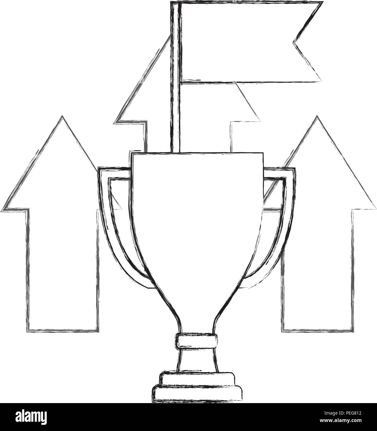 business trophy flag up arrows win success hand drawing Stock Vector ...