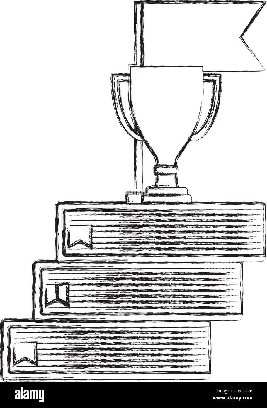 business trophy cup award on pile books flag hand drawing Stock Vector ...