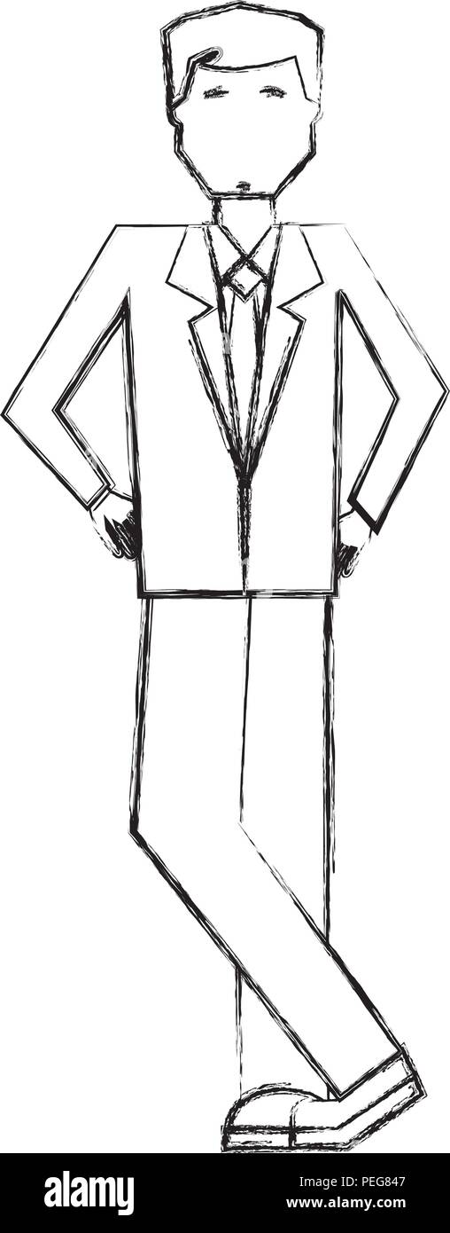 businessman standing character manager work hand drawing Stock Vector ...