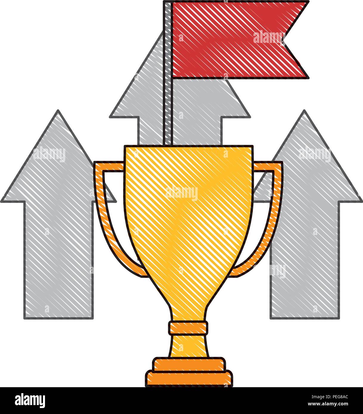 business trophy flag up arrows win success color drawing Stock Vector ...