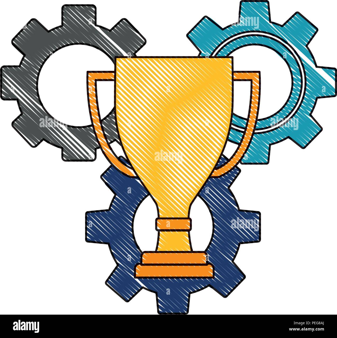 business trophy gears collaboration solution color drawing Stock Vector ...