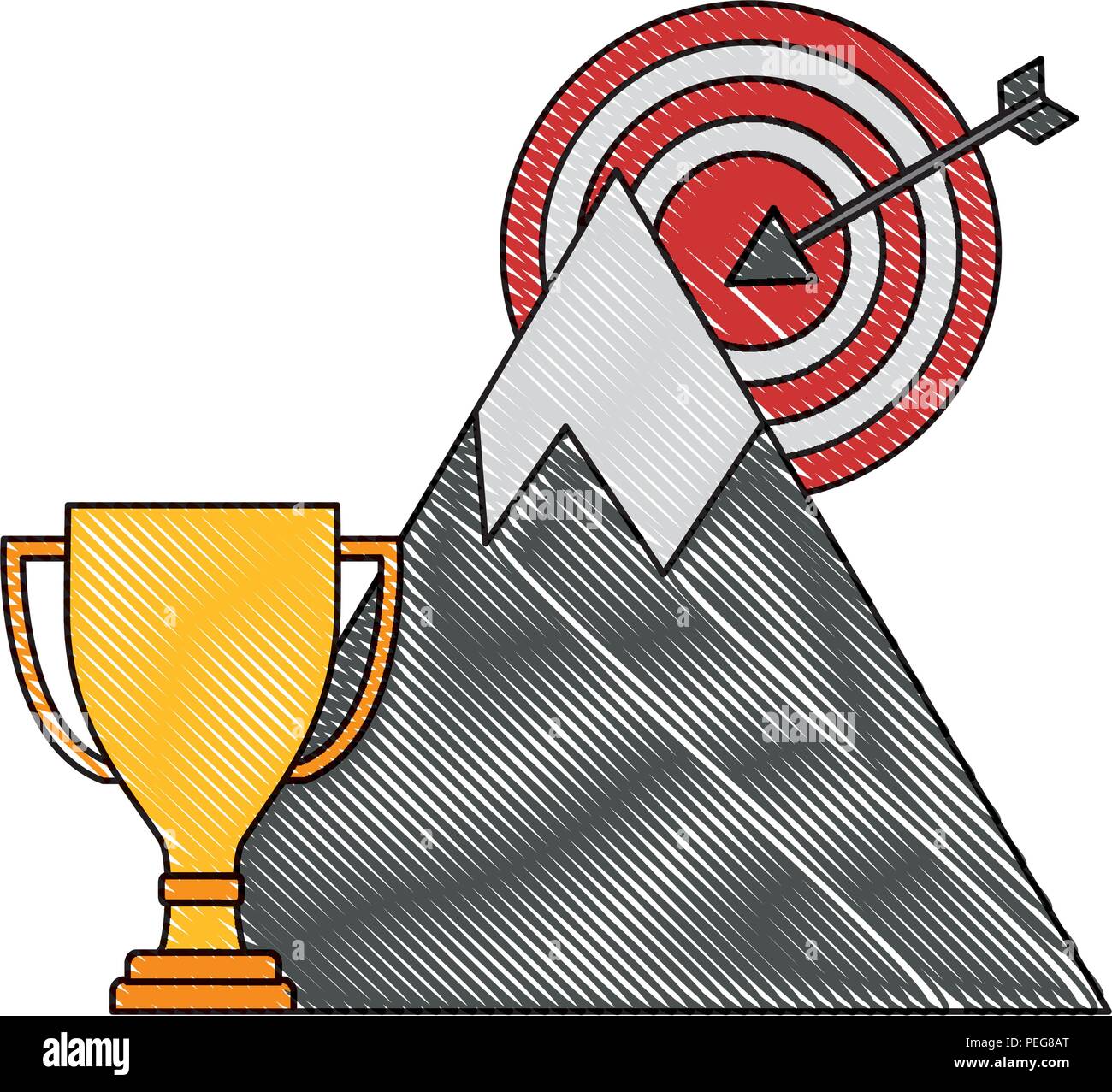 business trophy mountain target start up success color drawing Stock ...
