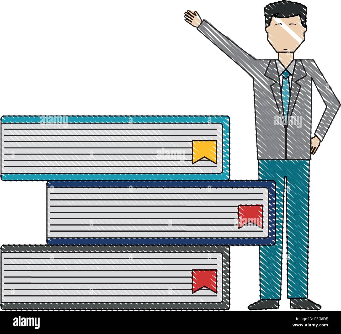 businessman with stacked books management color drawing Stock Vector ...