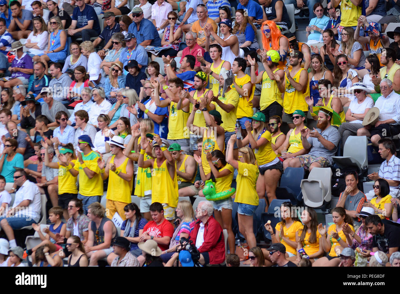 People cheer for the tennis players in Australian Open, Melbourne Stock ...