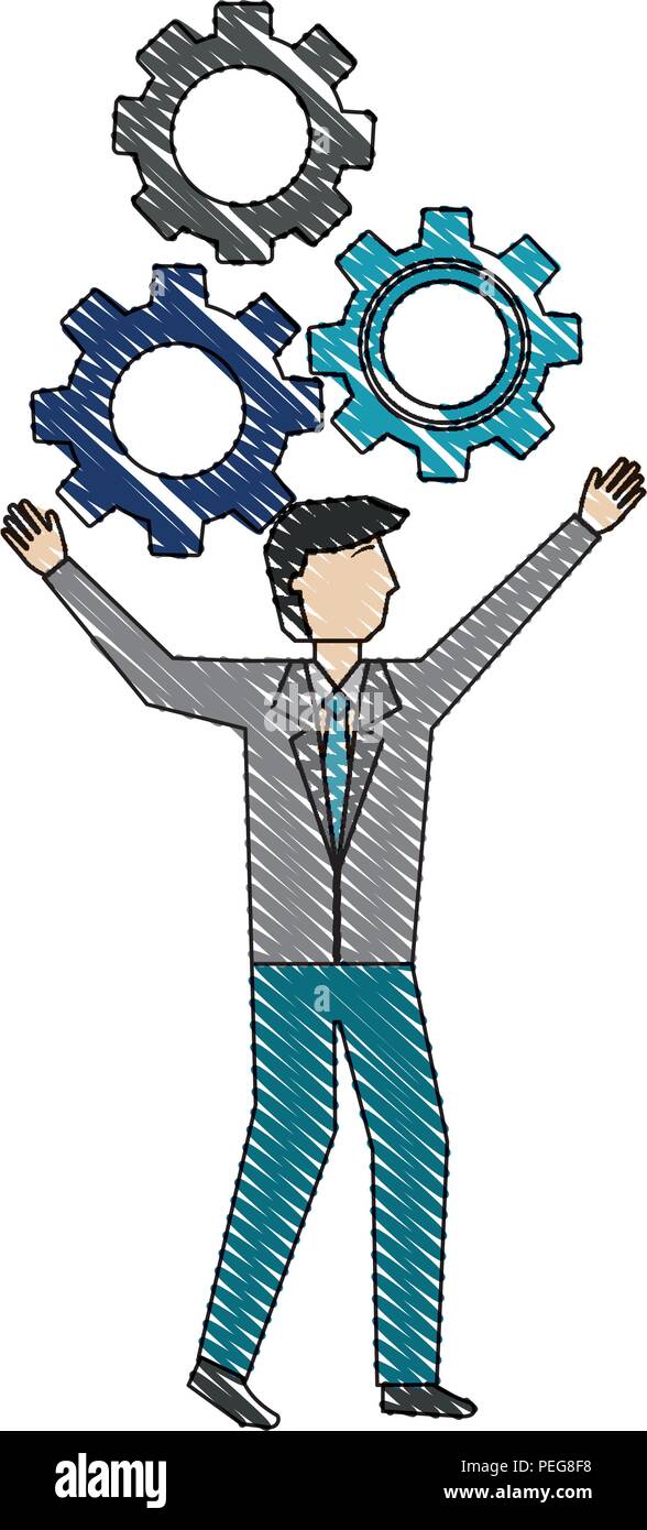 businessman gears team work progress color drawing Stock Vector Image & Art - Alamy