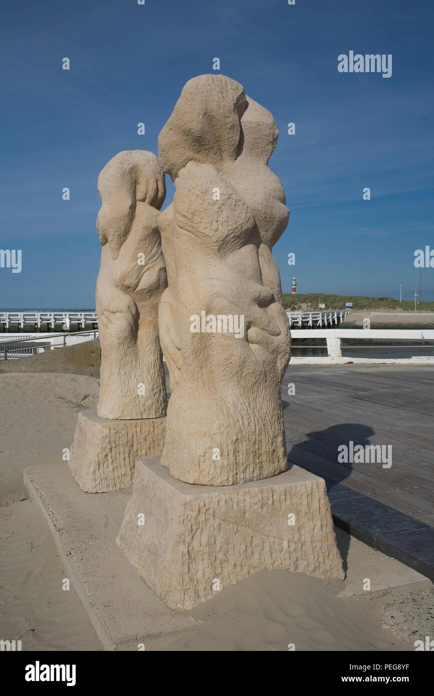 Carved stone statue commemorating centenary at Nieuwpoort-Bad Stock ...