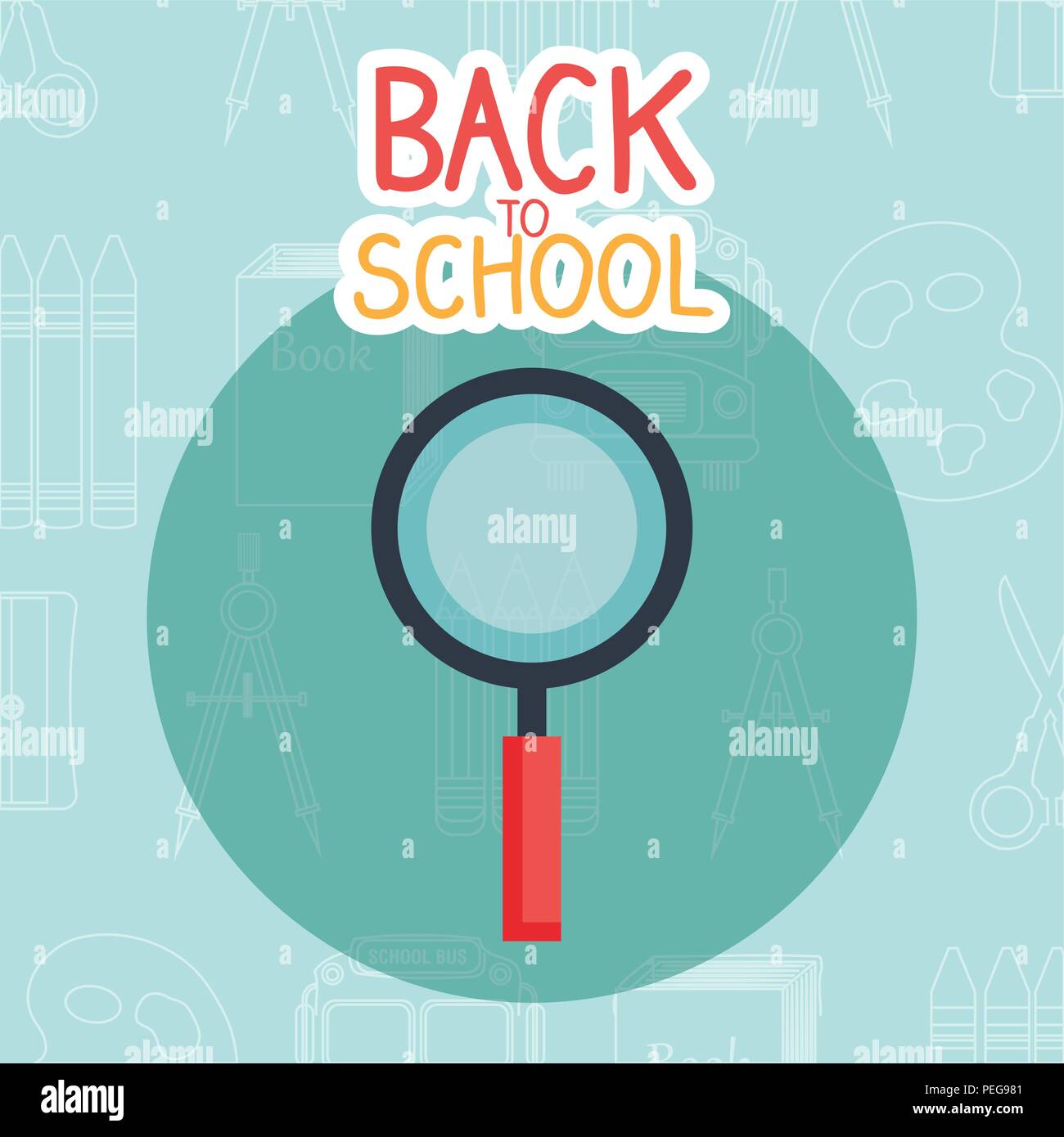 back to school label with magnifying gkass vector illustration design ...