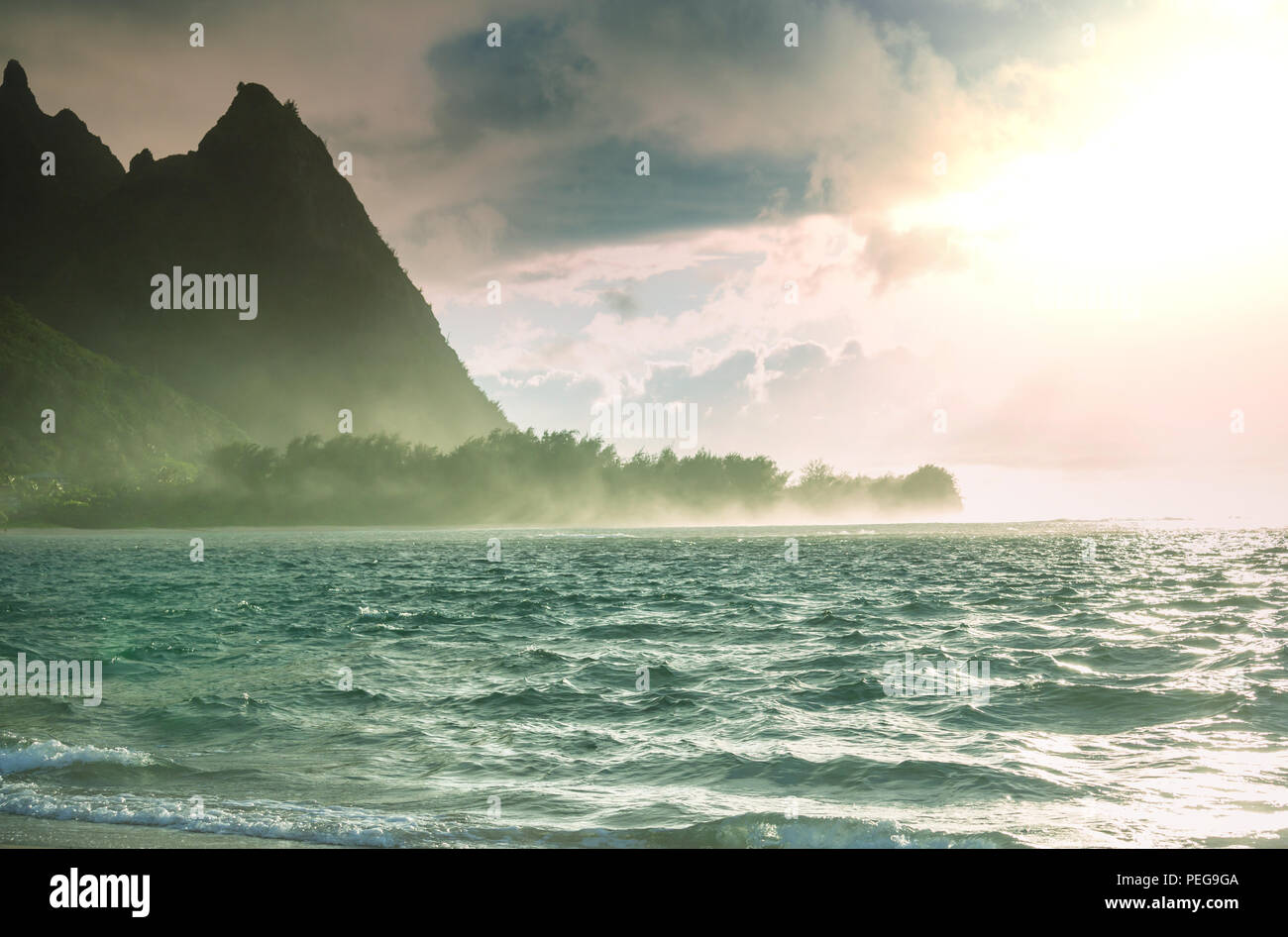 Beautiful scene in Tunnels Beach on the Island of Kauai, Hawaii, USA ...