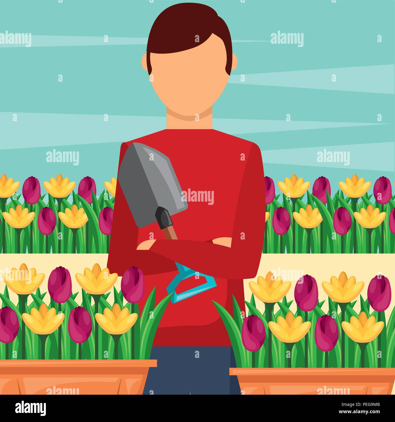 Organic farmer holding shovel Stock Vector Images - Alamy
