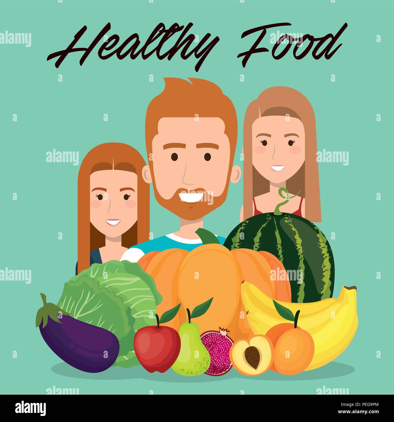 young people with fruits and vegetables vector illustration design ...