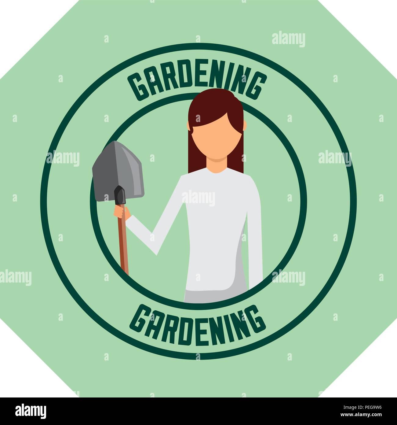 gardener woman with shovel tool label gardening Stock Vector Image ...