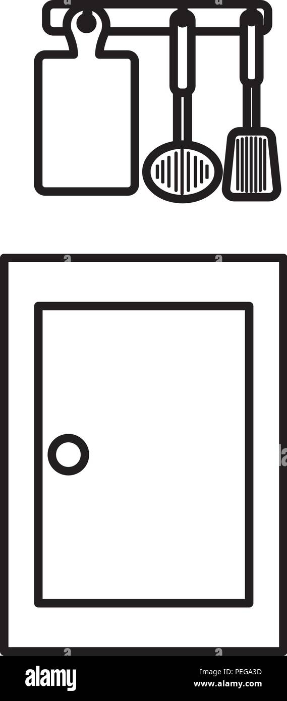 kitchen drawer wooden with utensils hanging vector illustration design ...