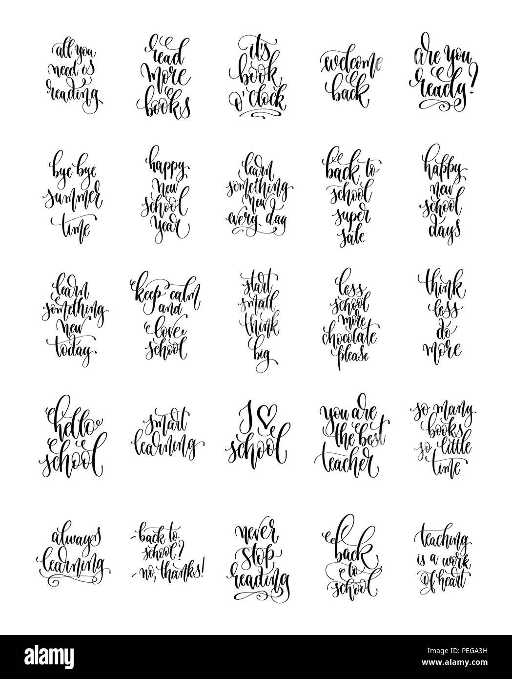 Back school hand lettering greeting Black and White Stock Photos ...