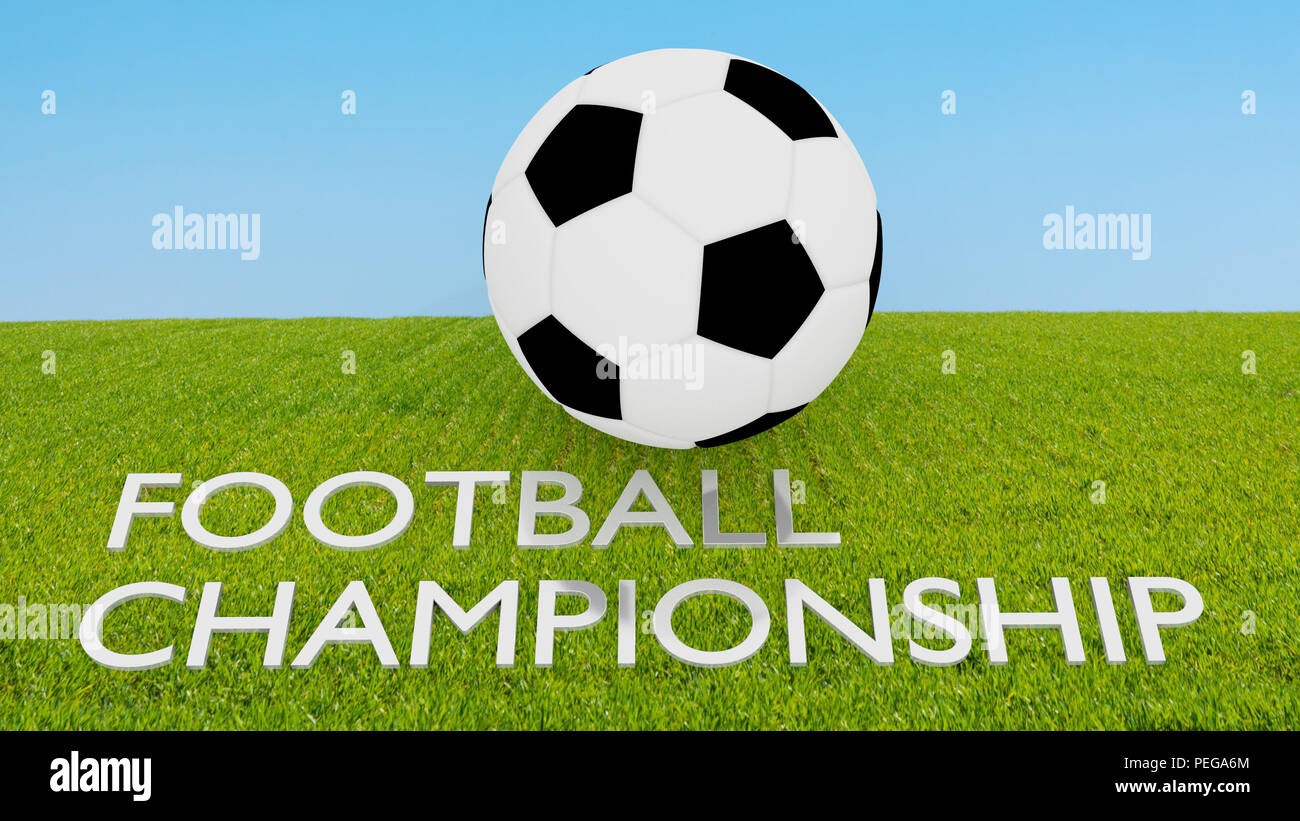 3D illustration of Football Championship script over an open field ...
