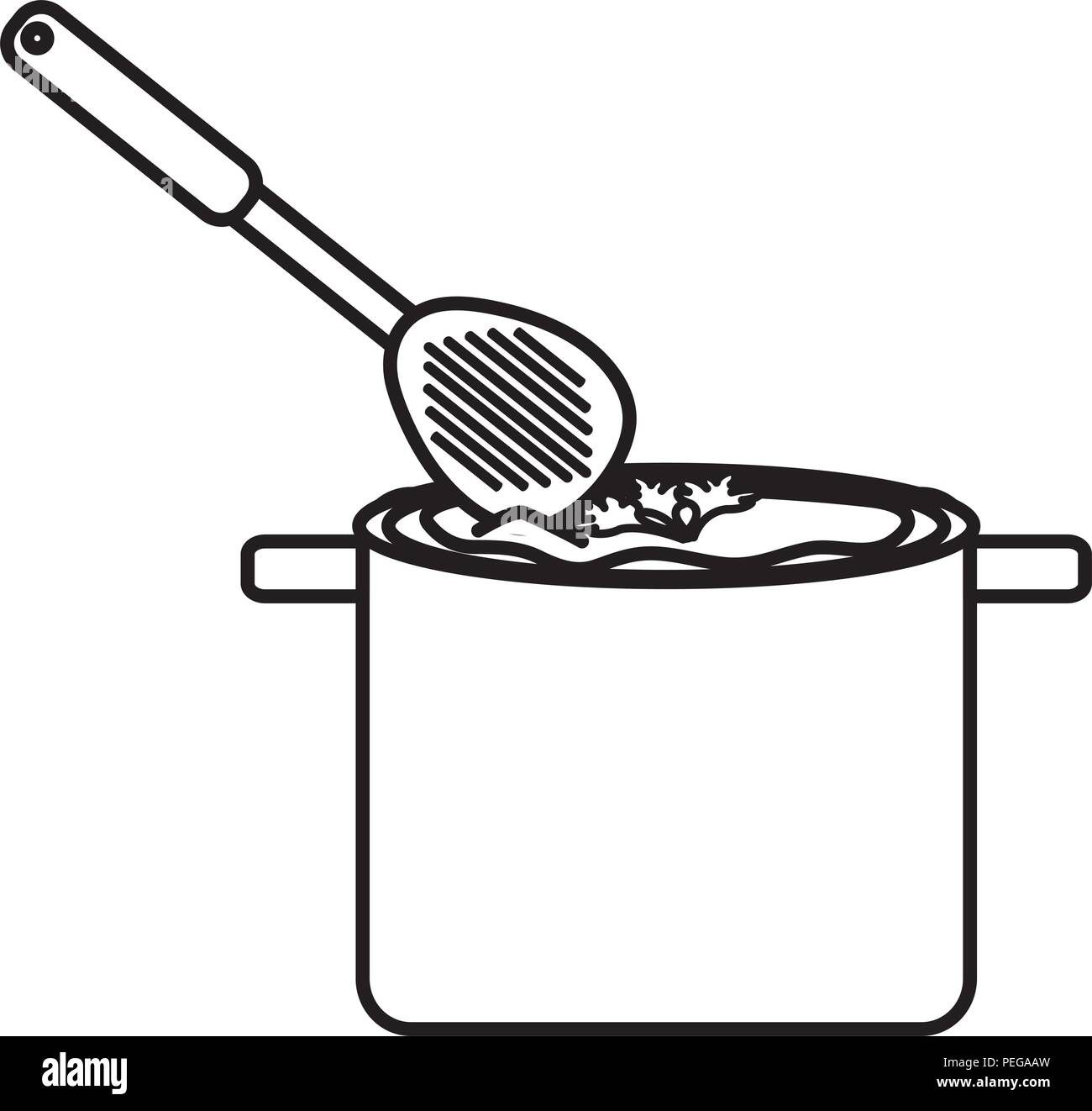 kitchen pot and spoon cooking soup vector illustration design Stock ...