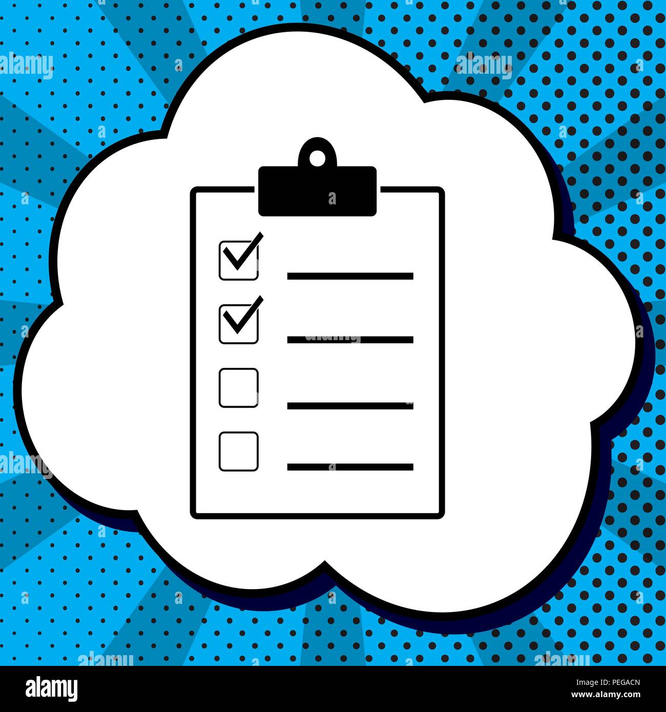 Checklist sign illustration. Vector. Black icon in bubble on blue pop ...