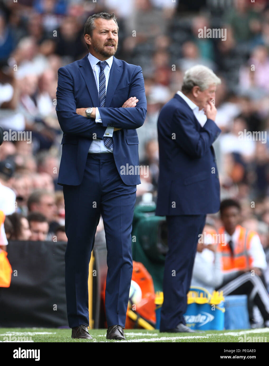 Fulham manager Slavisa Jokanovic (left) and Crystal Palace manager Roy ...