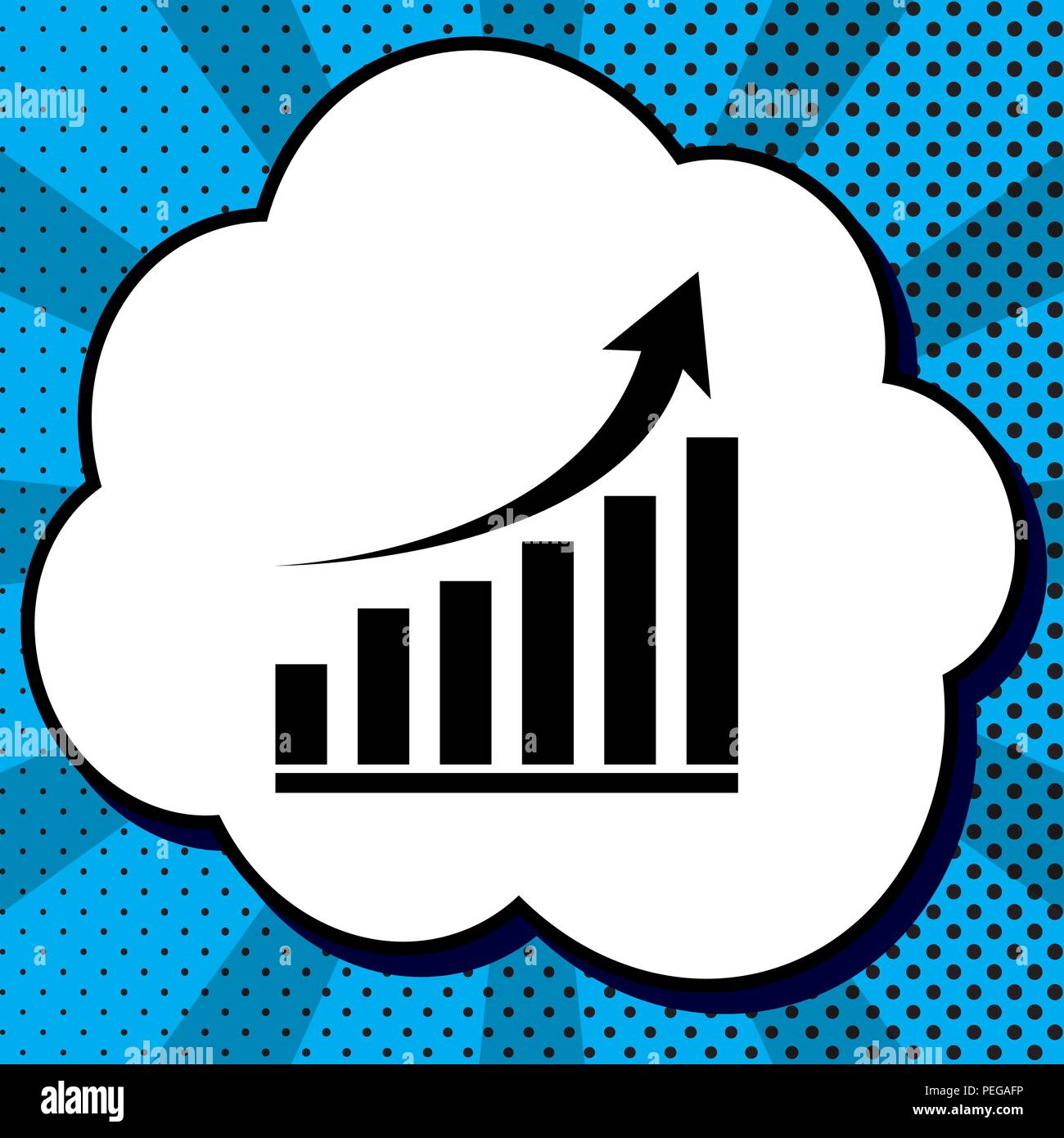 Growing graph sign. Vector. Black icon in bubble on blue pop-art ...