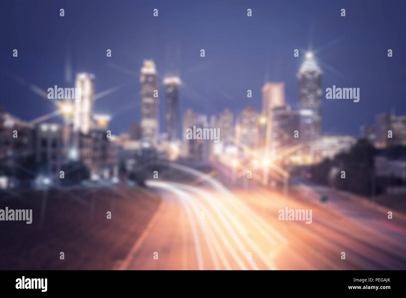 Blurred city skyline background. Bokeh lights of modern city skyline ...