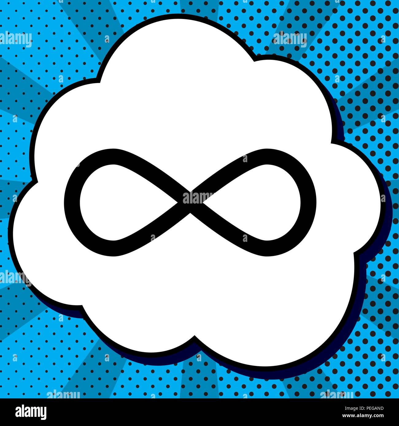 Limitless symbol illustration. Vector. Black icon in bubble on blue pop ...