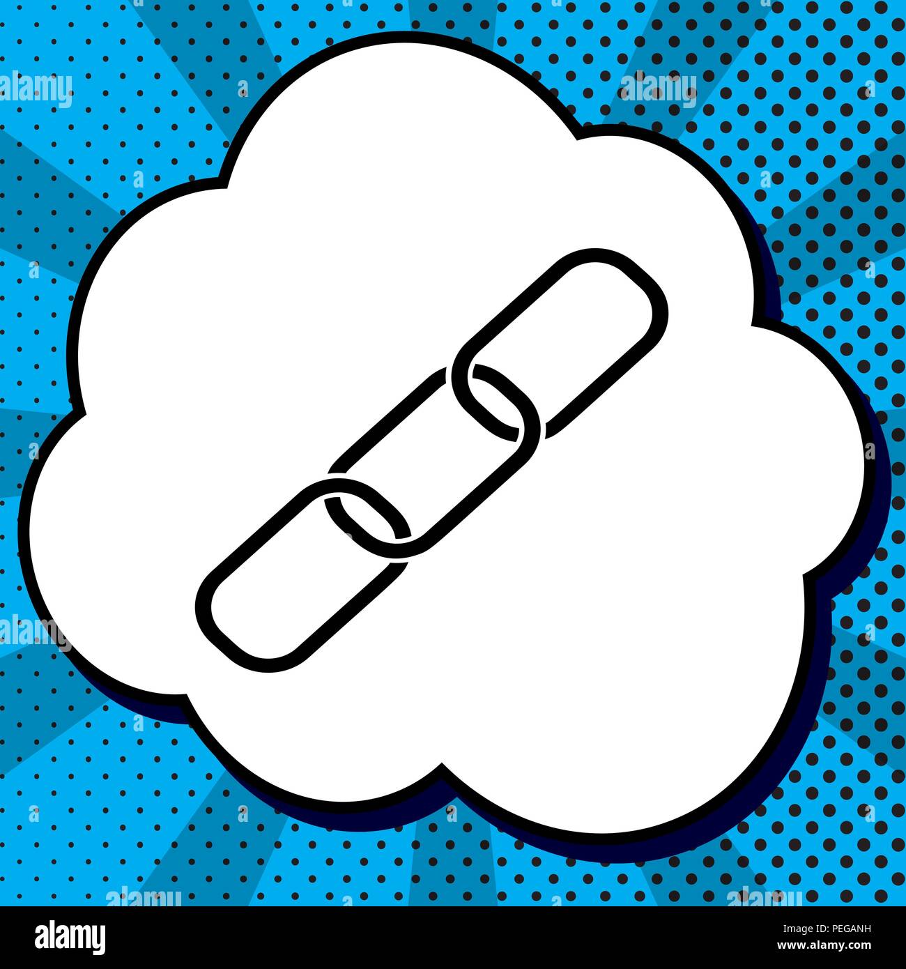 Link sign illustration. Vector. Black icon in bubble on blue pop-art ...