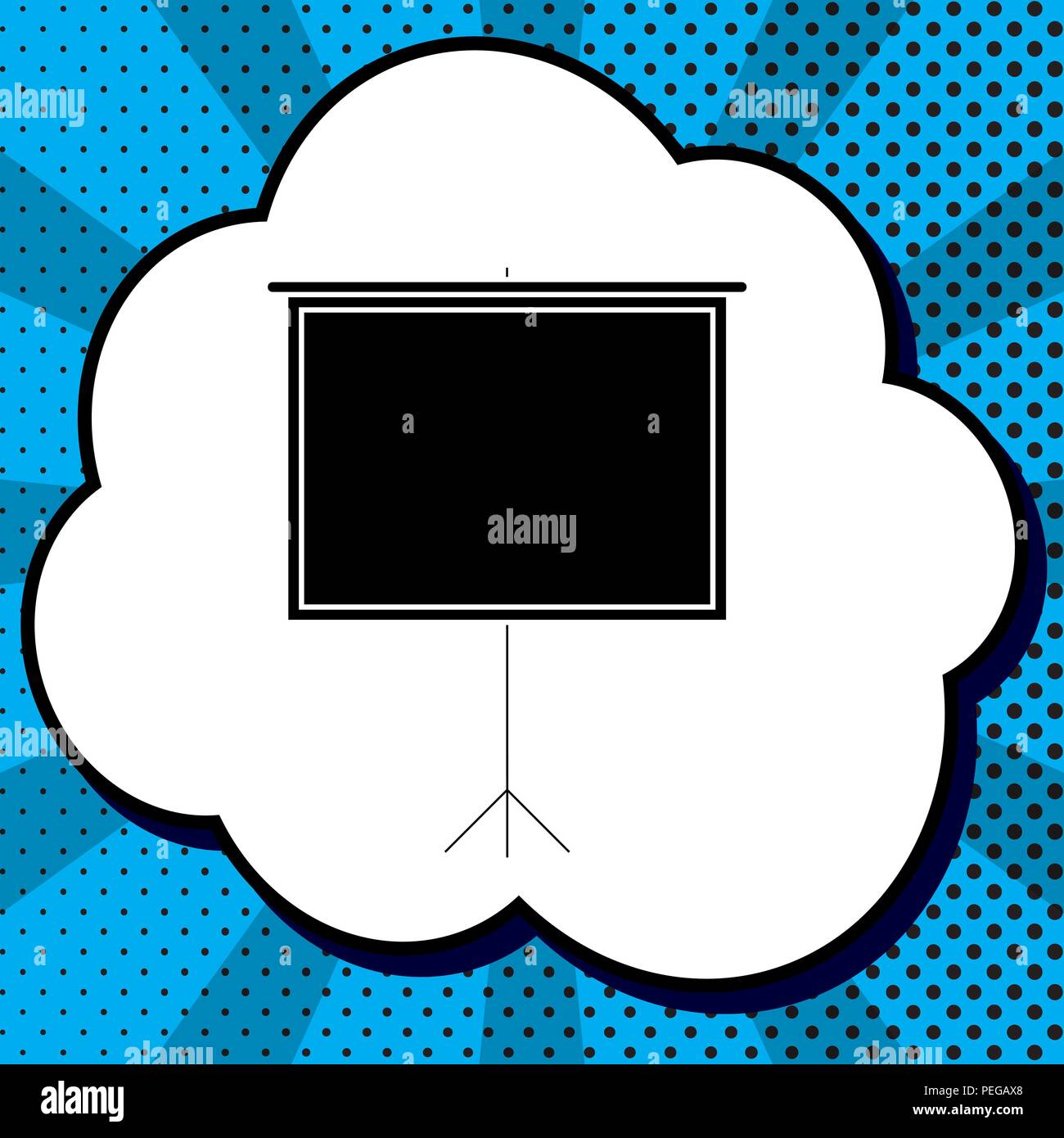 Blank Projection screen. Vector. Black icon in bubble on blue pop-art ...