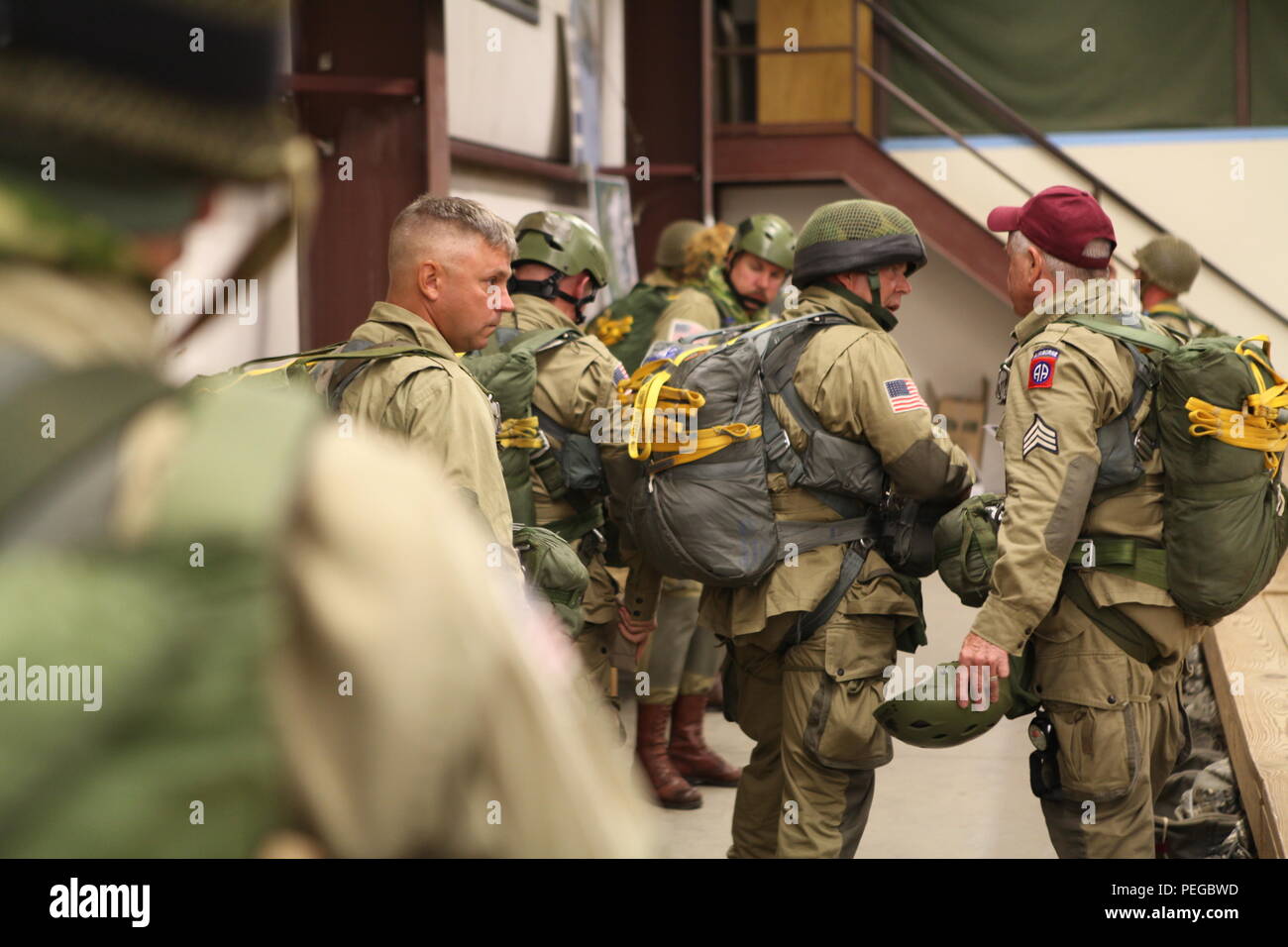 Re-enactors of the Liberty Jump Team, out of Fort Worth, Texas, line up ...