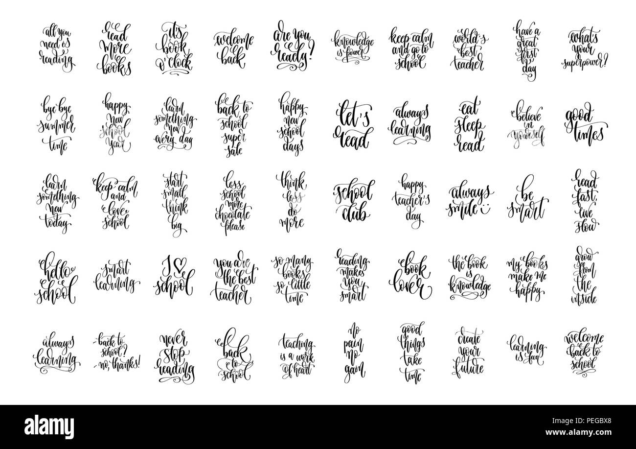 set of 50 hand lettering concept inscriptions text for back to s Stock ...