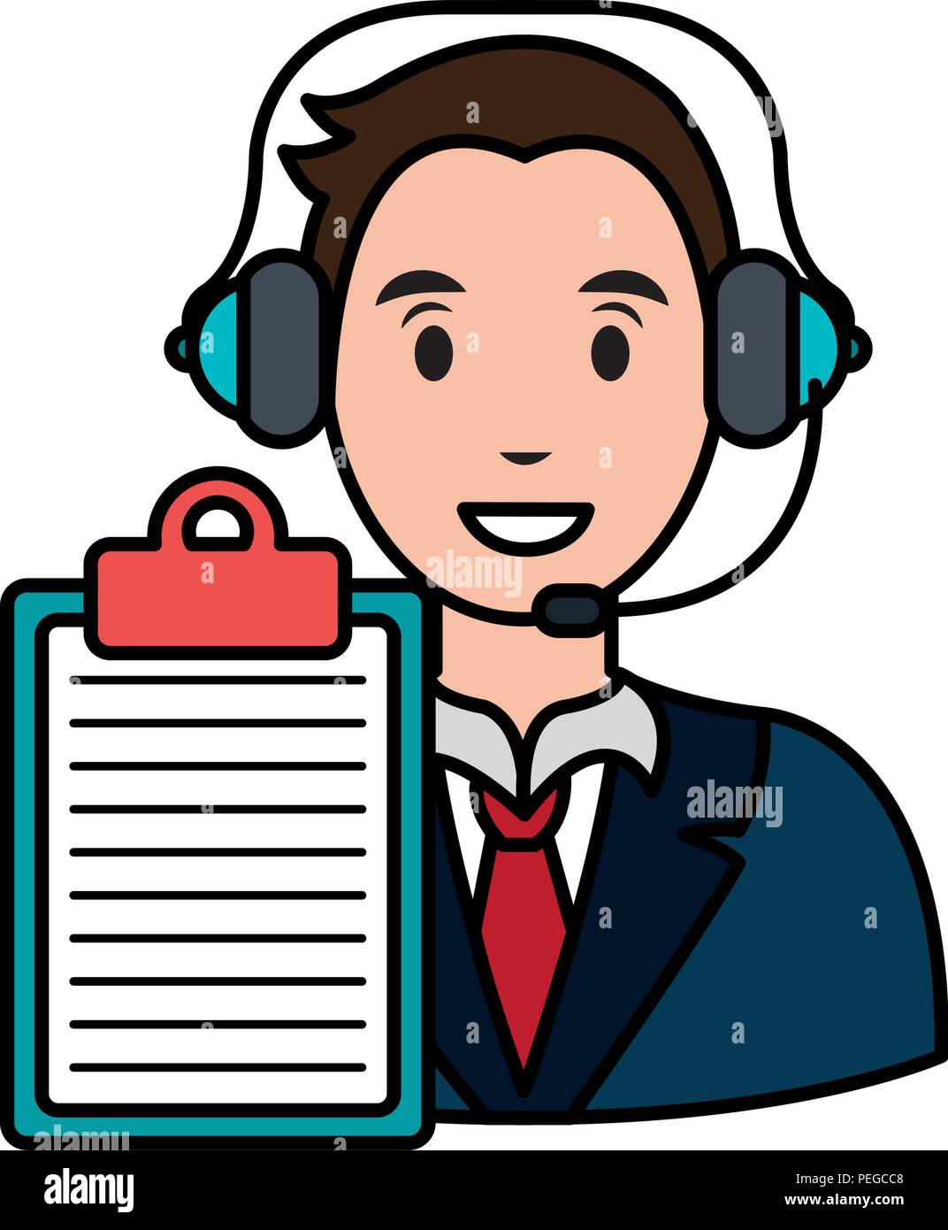 call center agent with headset and checklist vector illustration design ...