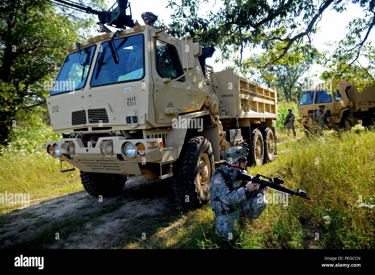 U.S. Army Reserve Soldiers of the 461st Engineer Company post security ...