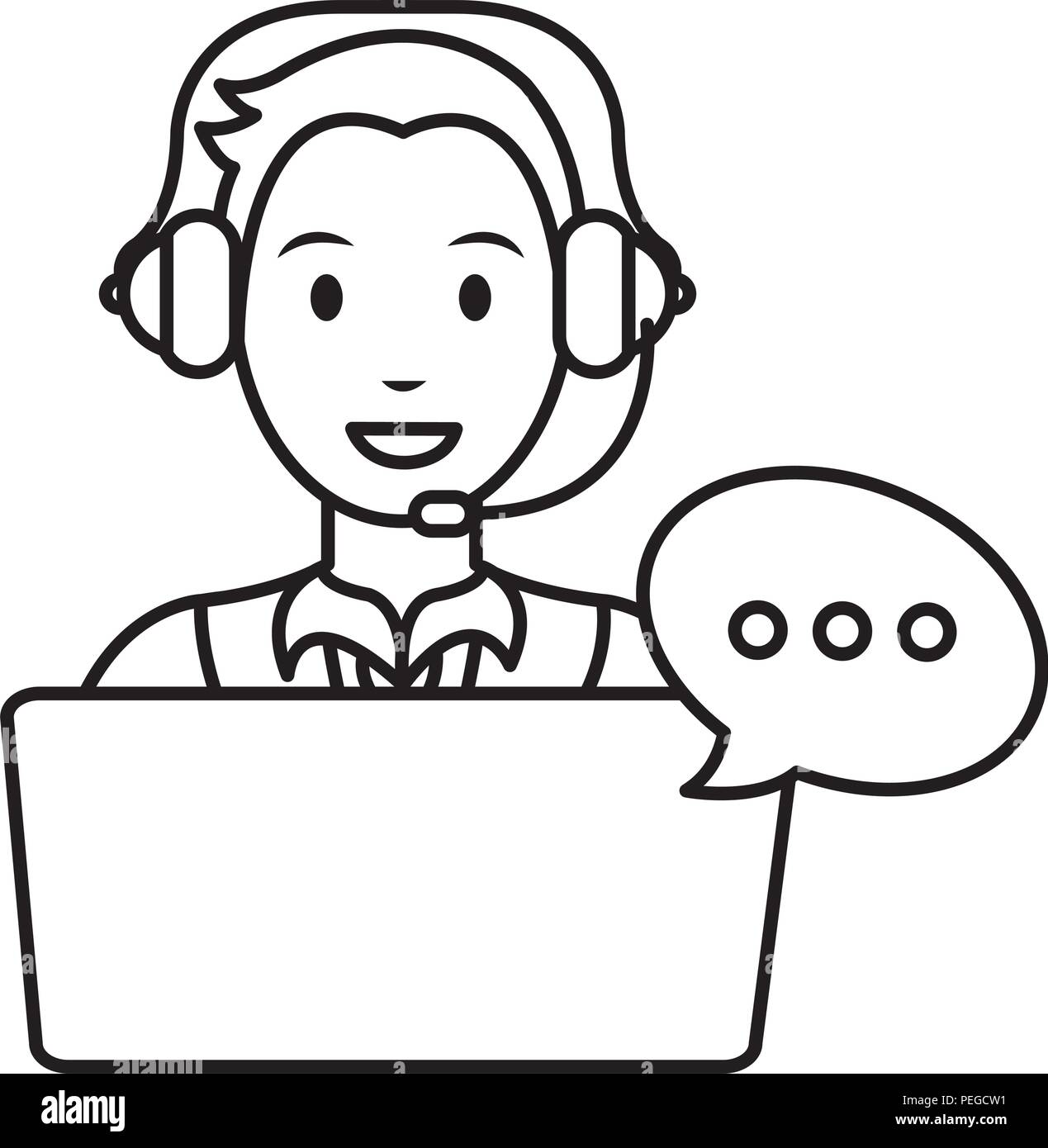call center agent with headset and laptop vector illustration design ...