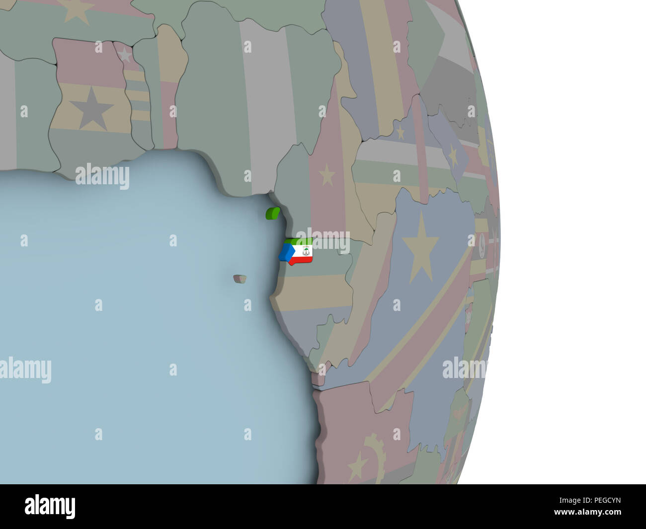 Equatorial Guinea with embedded national flag on political globe. 3D ...
