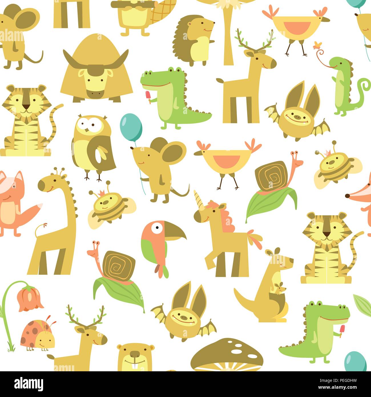 Seamless pattern with animals Cute animals vector. Zoo illustration set ...