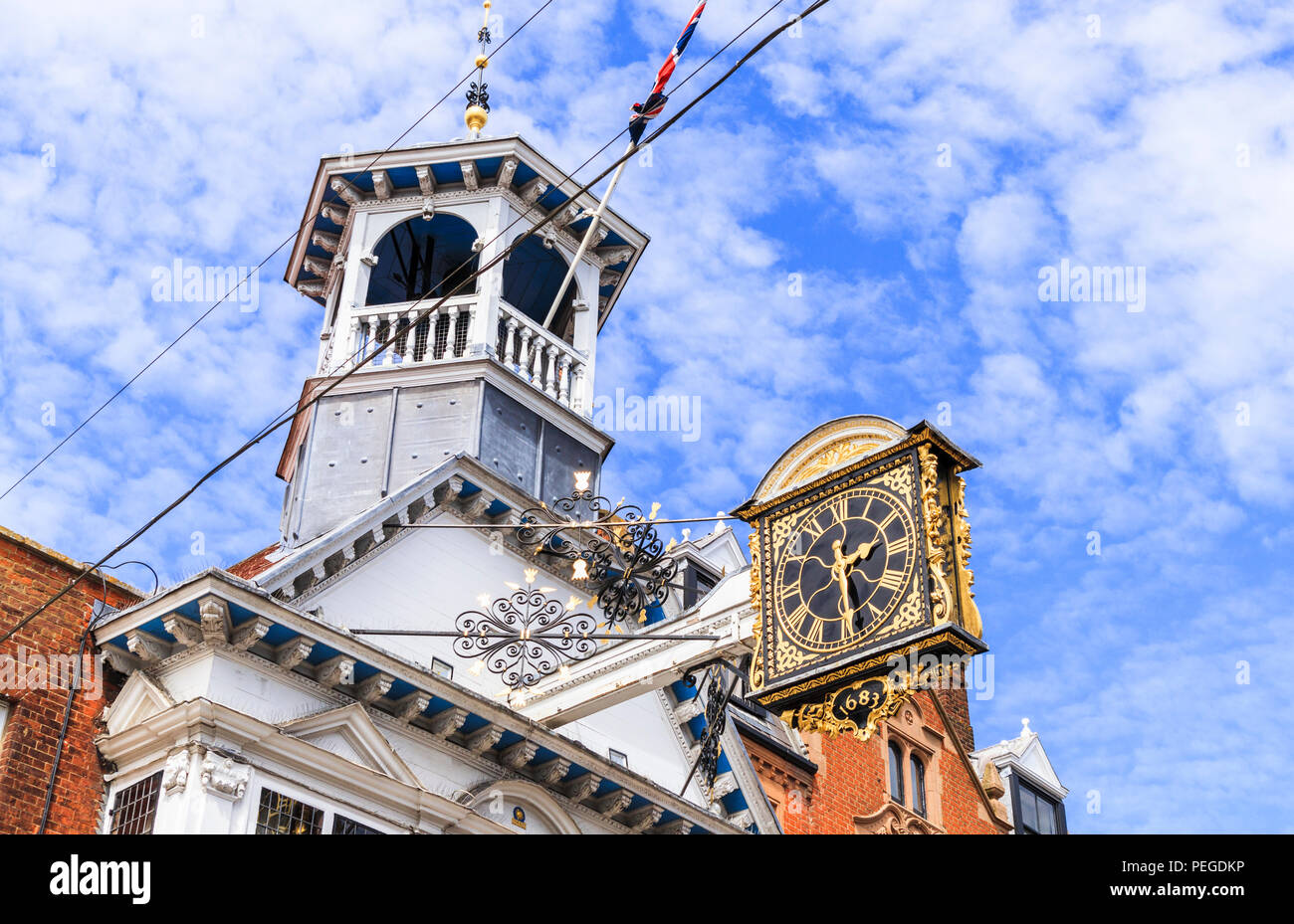 The iconic Guildhall with its distinctive historic medieval clock dated ...