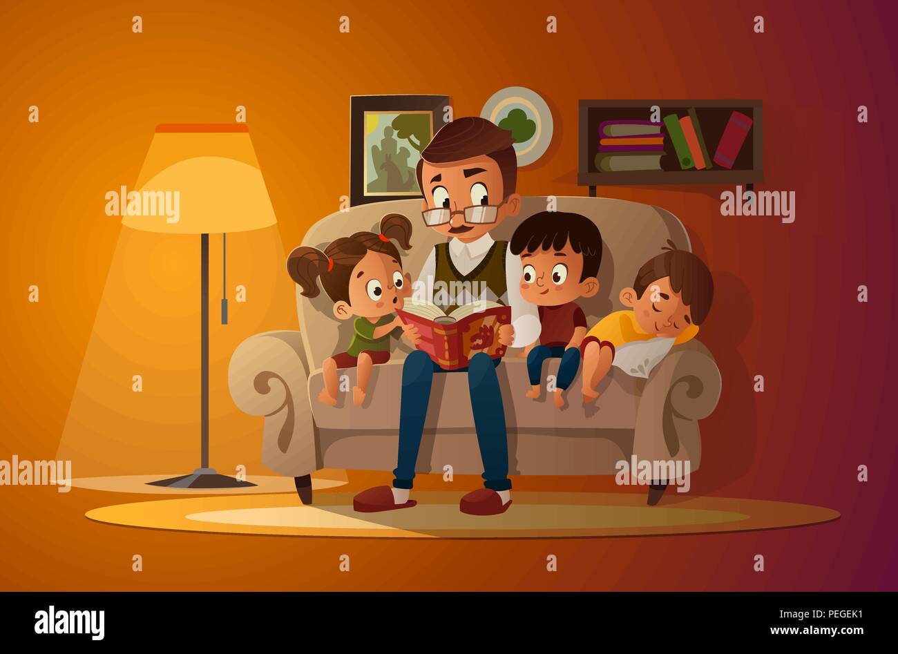 Grandfather reading story book grandson Stock Vector Images - Alamy