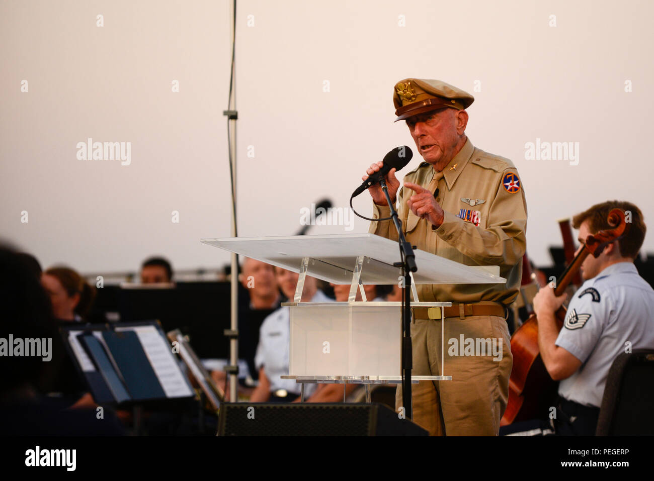 Retired Army Air Corps Capt. Jerry Yellin speaks briefly before taking ...