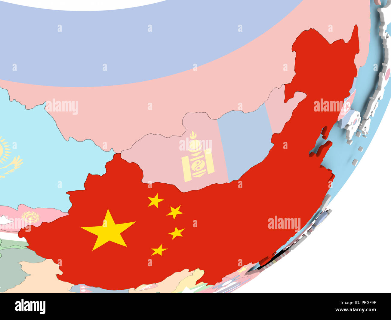 Illustration of China on political globe with embedded flag. 3D ...